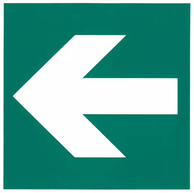 Směr úniku 210x210 mm samolepka