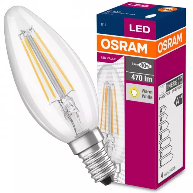 Žiarovka OSRAM LED Fila Value E14 4W 40W 470LM 827 / Merkury Market